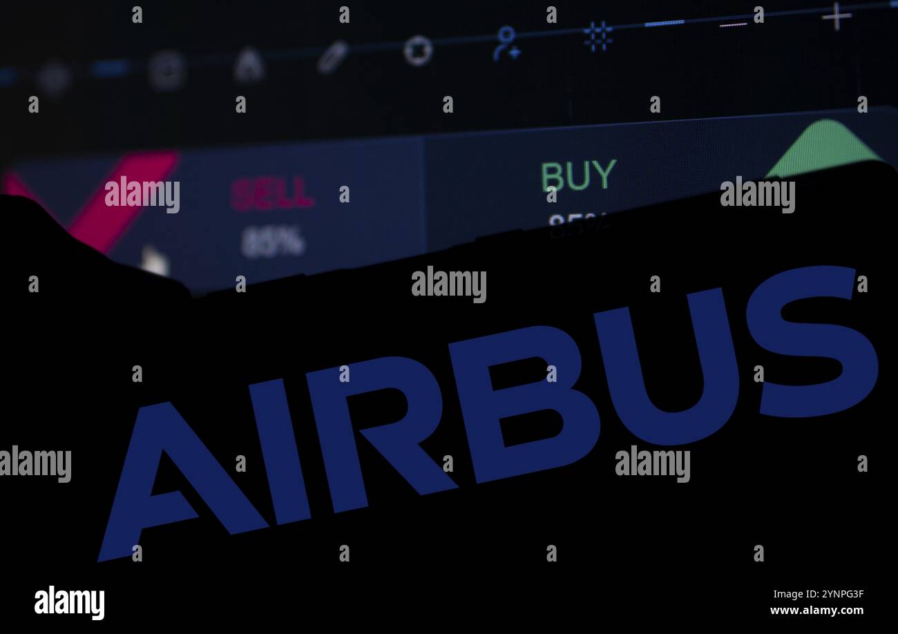 Airbus logo is displayed on smartphone. Airbus Se is a European ...