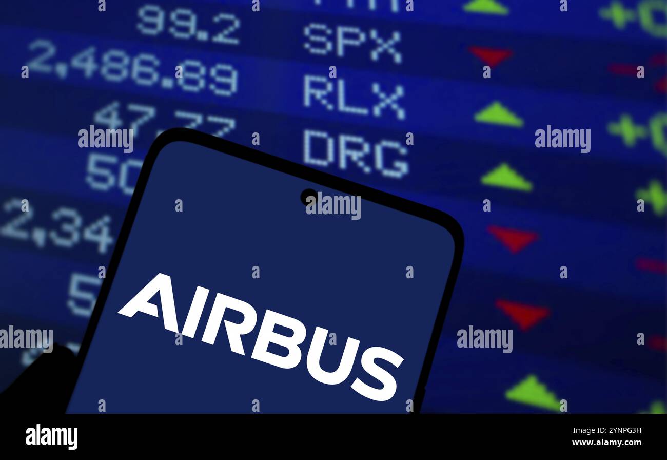 Airbus logo is displayed on smartphone. Airbus Se is a European ...