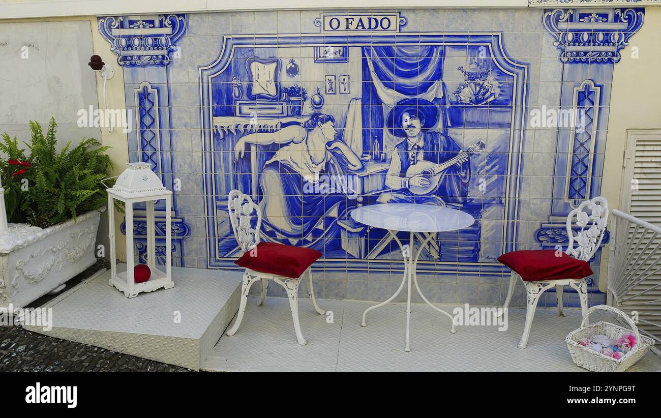 Old azulejos (wall tiles) with historical motifs in Funchal, Madeira ...