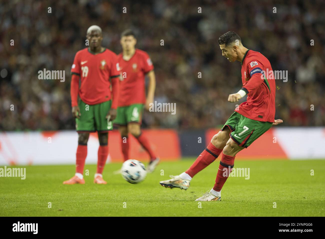 Football match, captain Cristiano RONALDO CR7 Portugal shoots the free ...