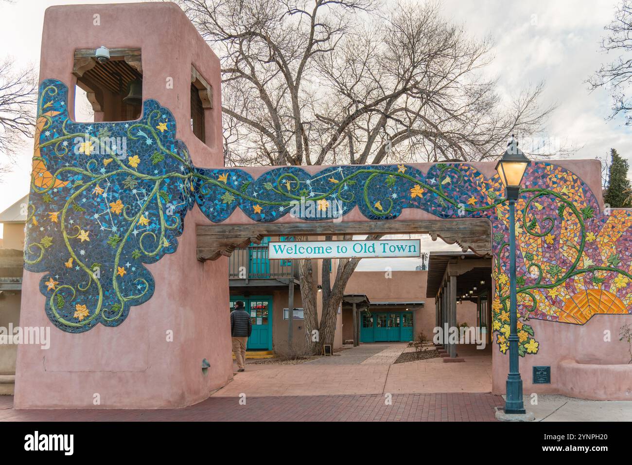 Albuquerque, NM, US-December 7, 2022: Sign at entrance to the Old Town Plaza historic district ...