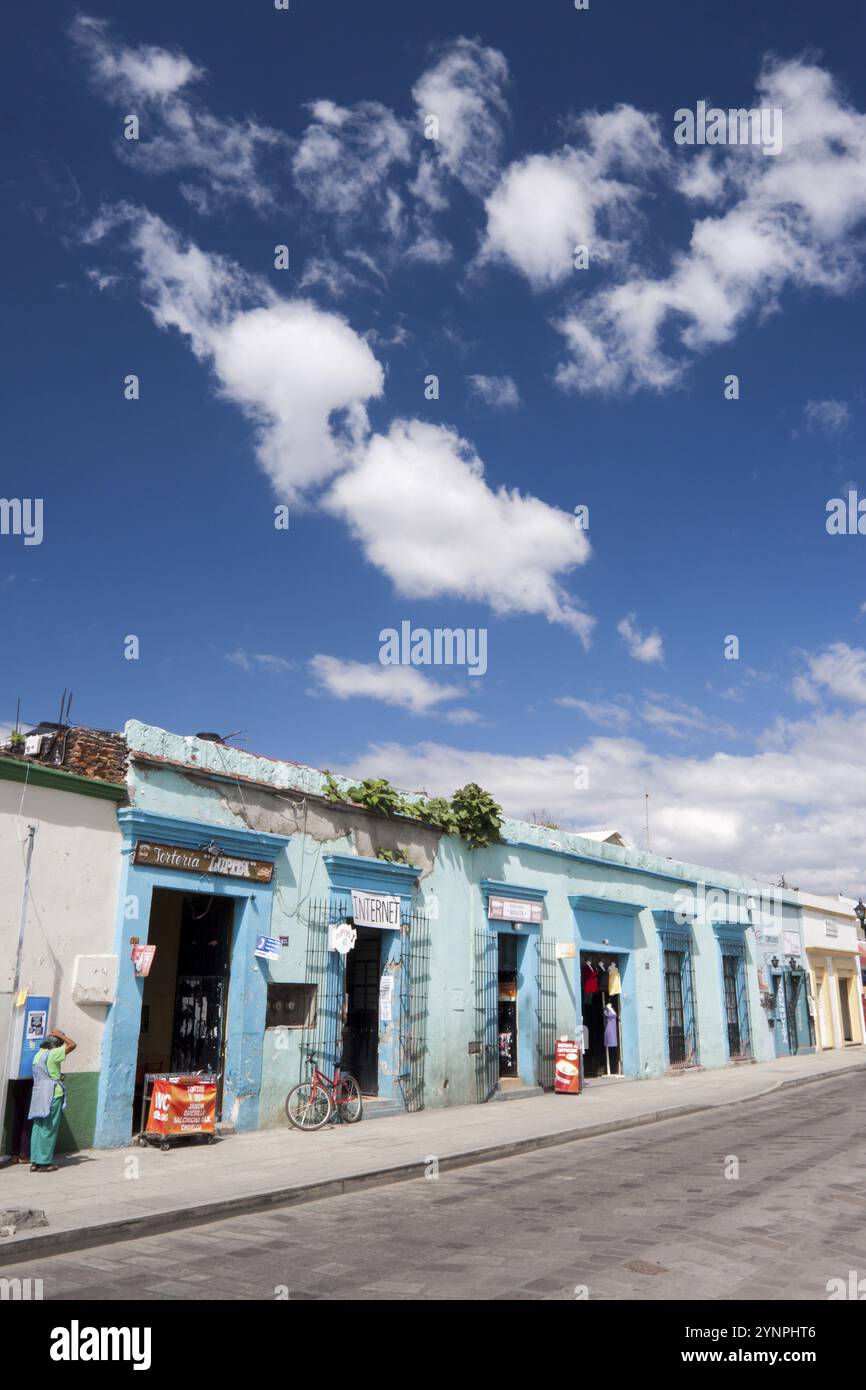 Sunny day and typical blue mexican house. Oaxaca, Oaxaca. Mexico Stock ...