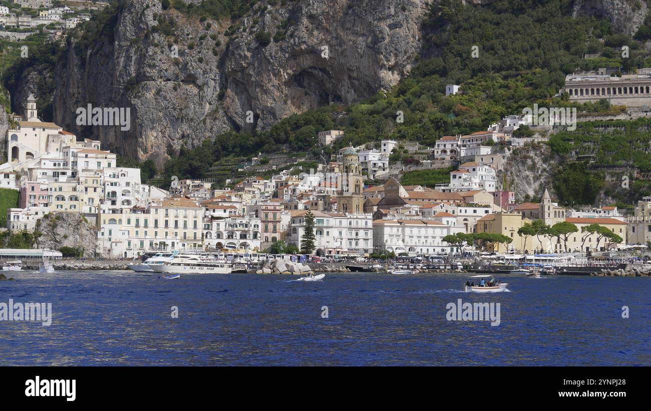 Panoramic view of Amalfi on the Amalfi Coast in the Gulf of Naples ...