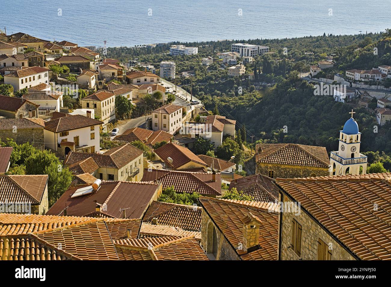 The picturesque greek style village of Dhermi at the coastal road of ...
