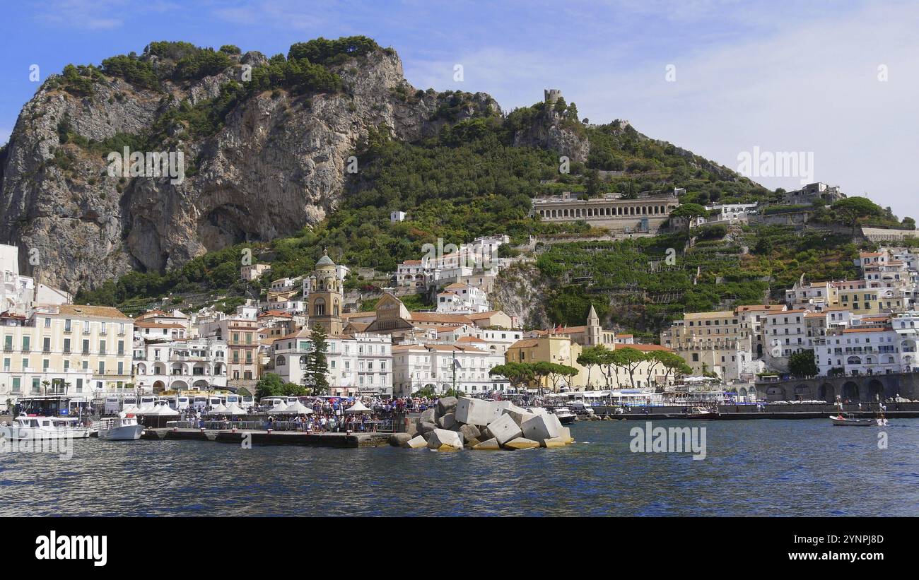 Panoramic view of Amalfi on the Amalfi Coast in the Gulf of Naples ...