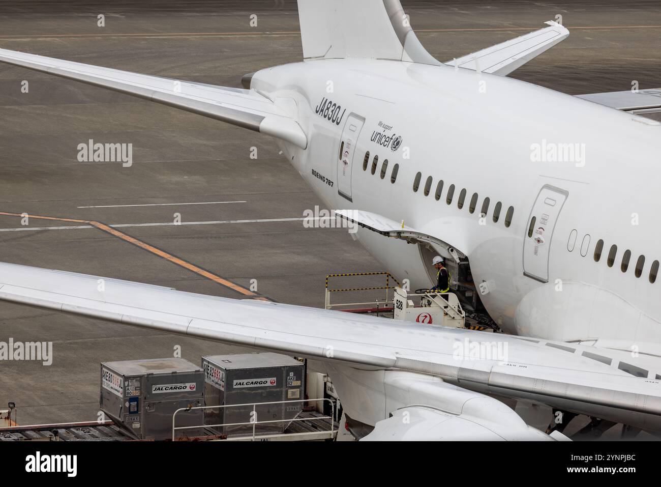 Airplane cargo loading operation on the tarmac Stock Photo - Alamy