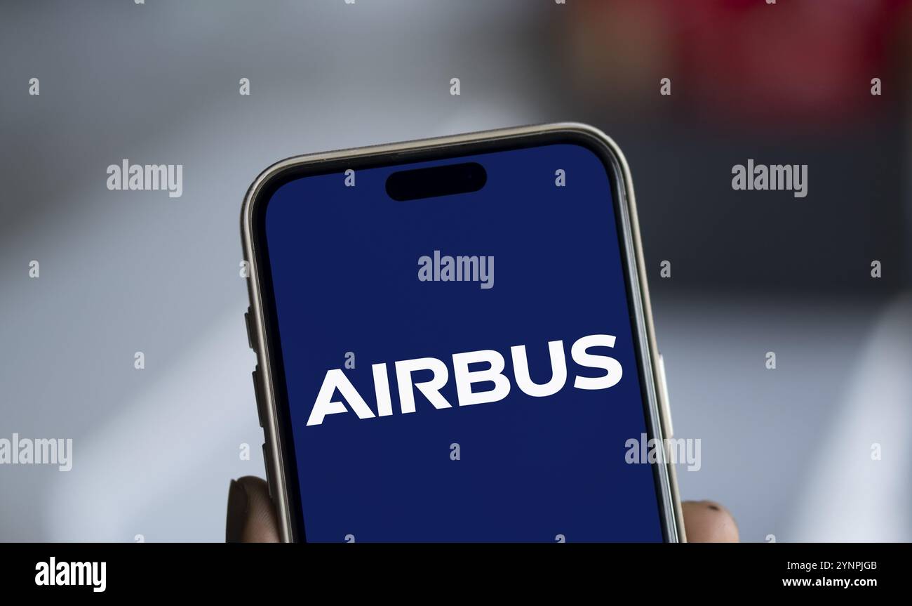 Airbus logo is displayed on smartphone. Airbus Se is a European ...