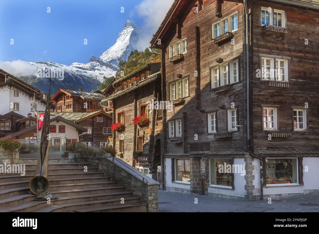 Zermatt, Switzerland iconic town street view in famous Swiss Alps ski ...