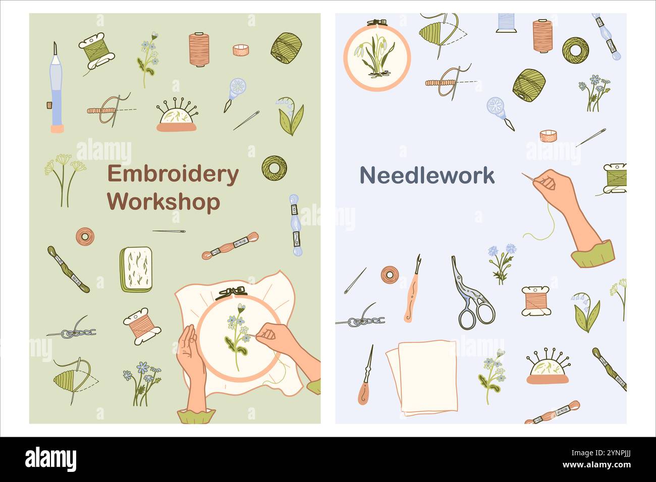 Set of Embroidery, Needlework Workshop Card or Poster Templates. Hand ...