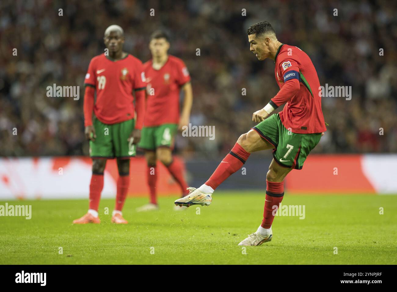 Football match, captain Cristiano RONALDO CR7 Portugal shoots the free ...