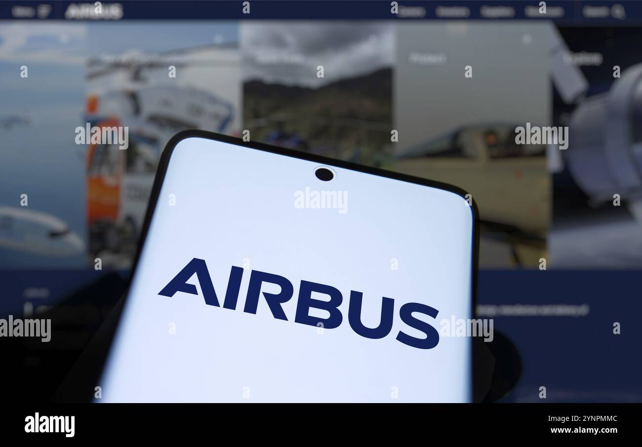 Airbus logo is displayed on smartphone. Airbus Se is a European ...