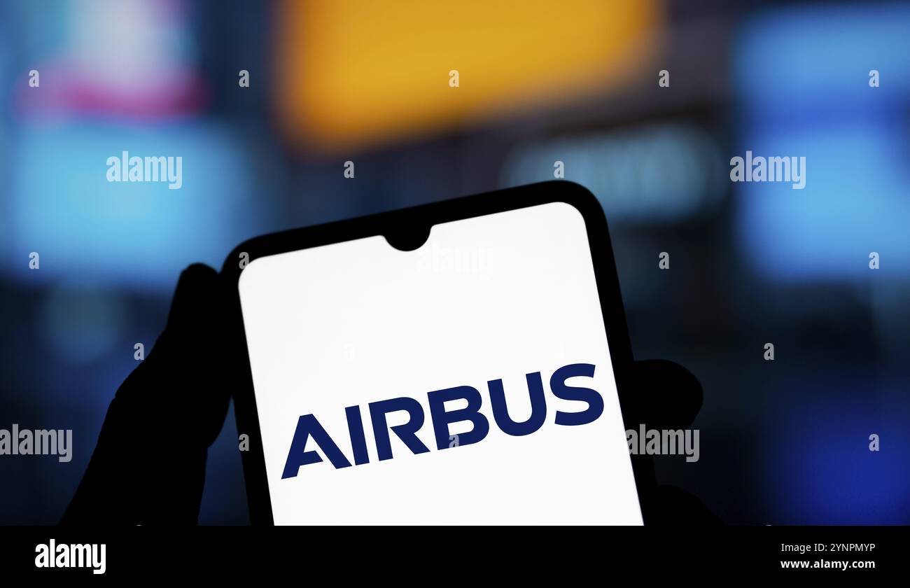 Airbus logo is displayed on smartphone. Airbus Se is a European ...
