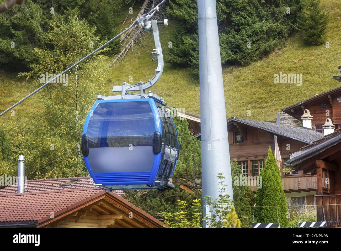 Kandersteg, Switzerland gondola station to Oeschinensee, blue cabin and ...