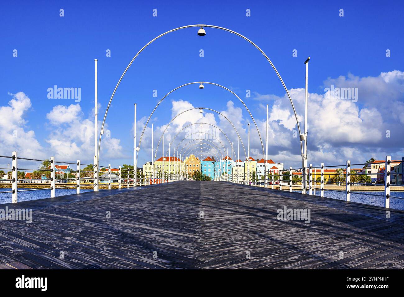 A view of the Queen Emma Bridge, a distinctive pontoon bridge in ...