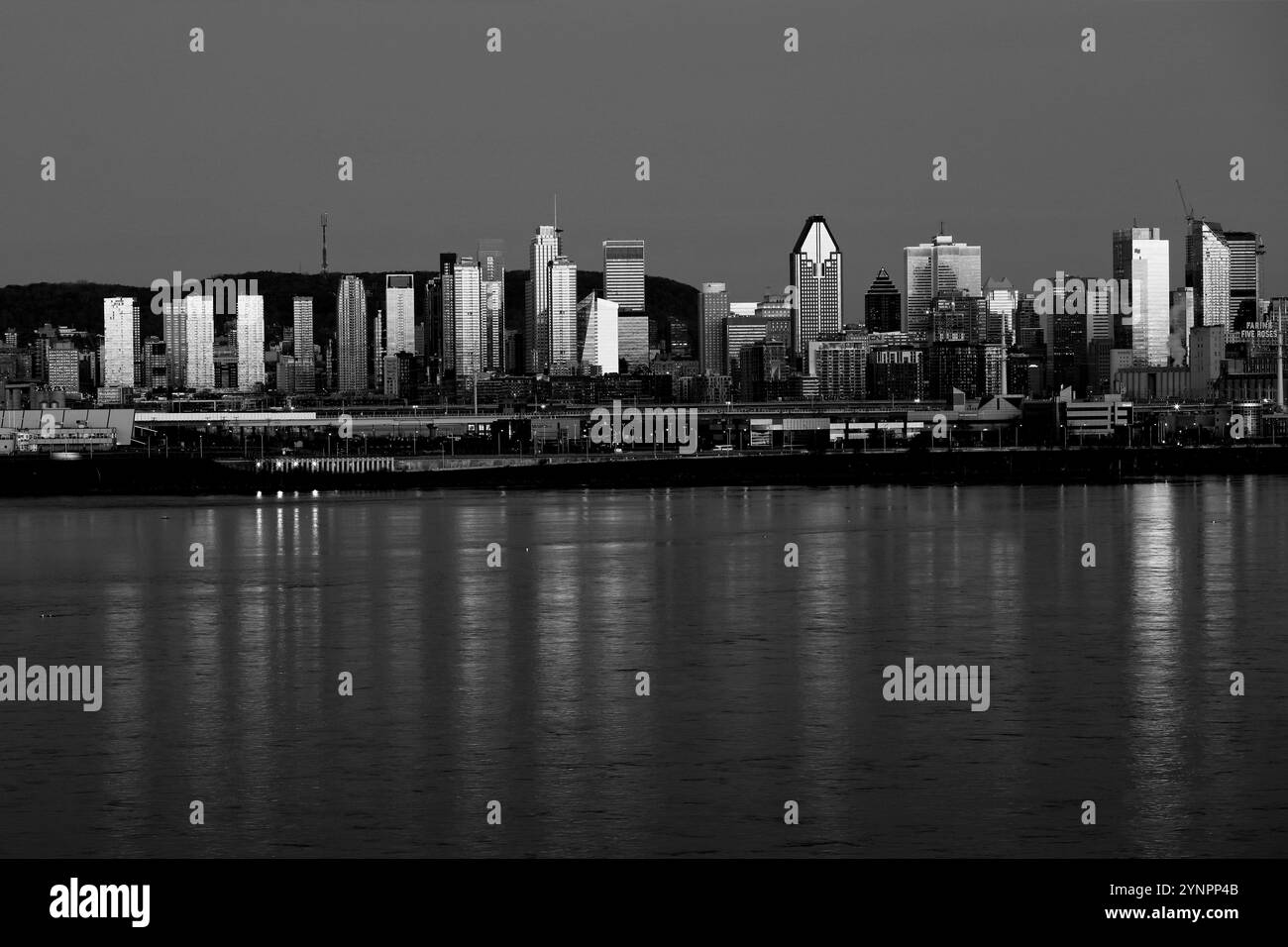 Cityscape, skyline, black and white image, Montreal, Province of Quebec ...