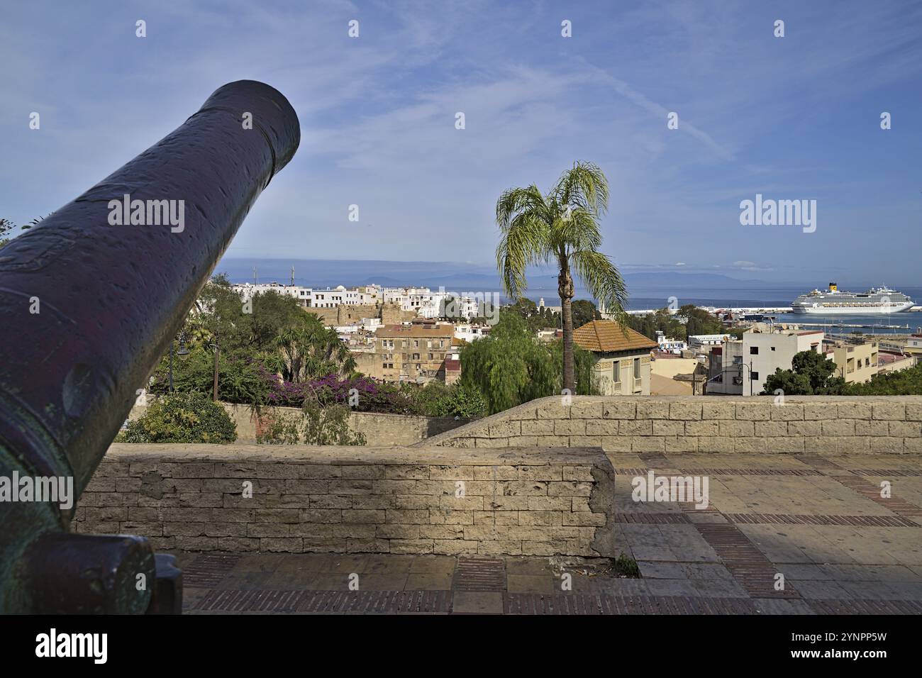 View of the port of Tanger from the city center with a cruise ship in ...