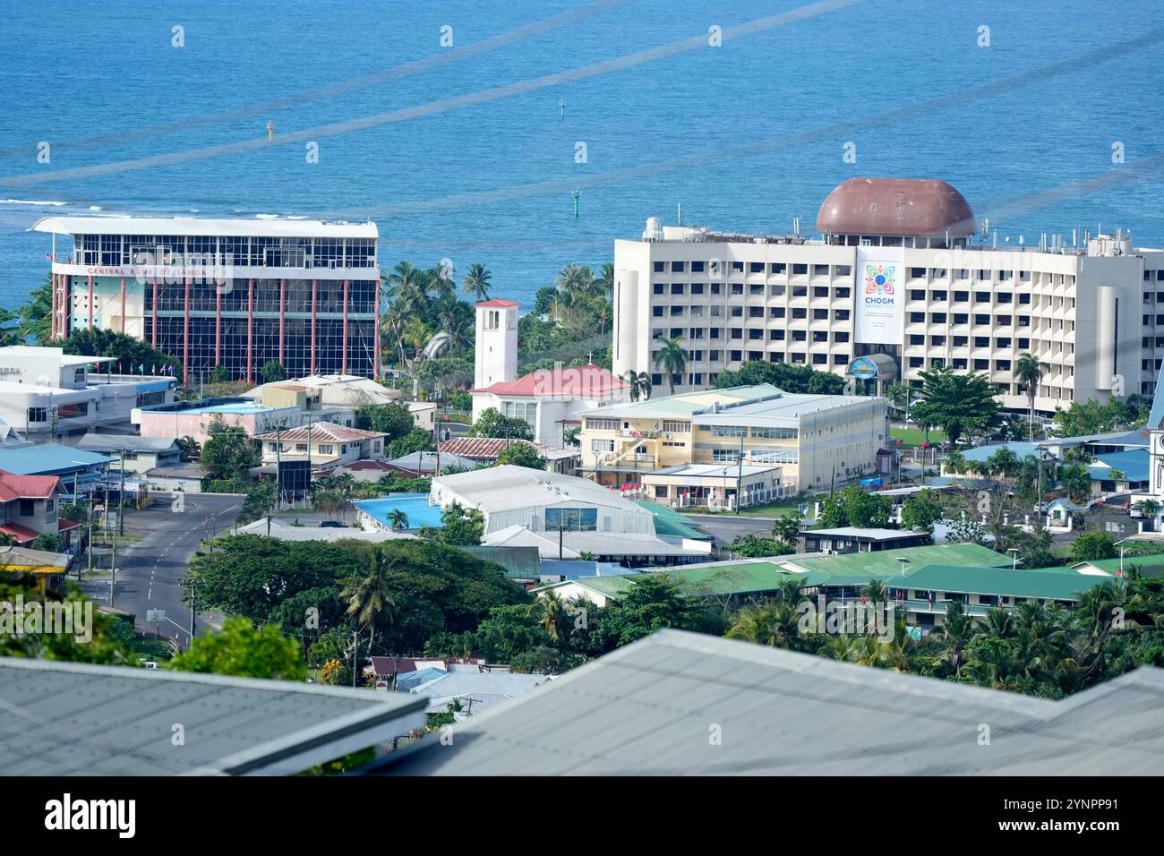 Government office building, right, and the Central Bank of Samoa ...