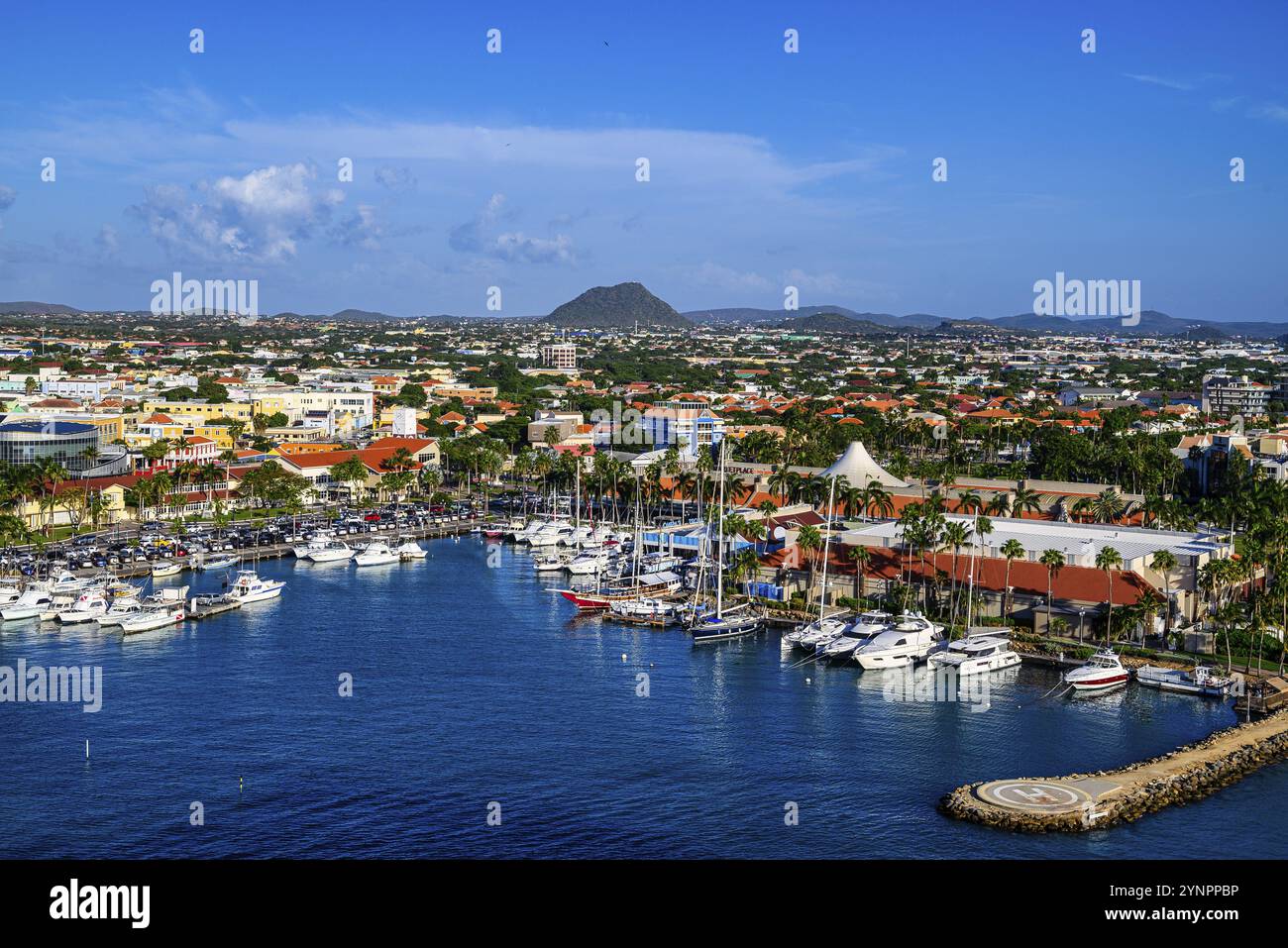 A view of the waterfront of Oranjestad capital of Aruba in the ...