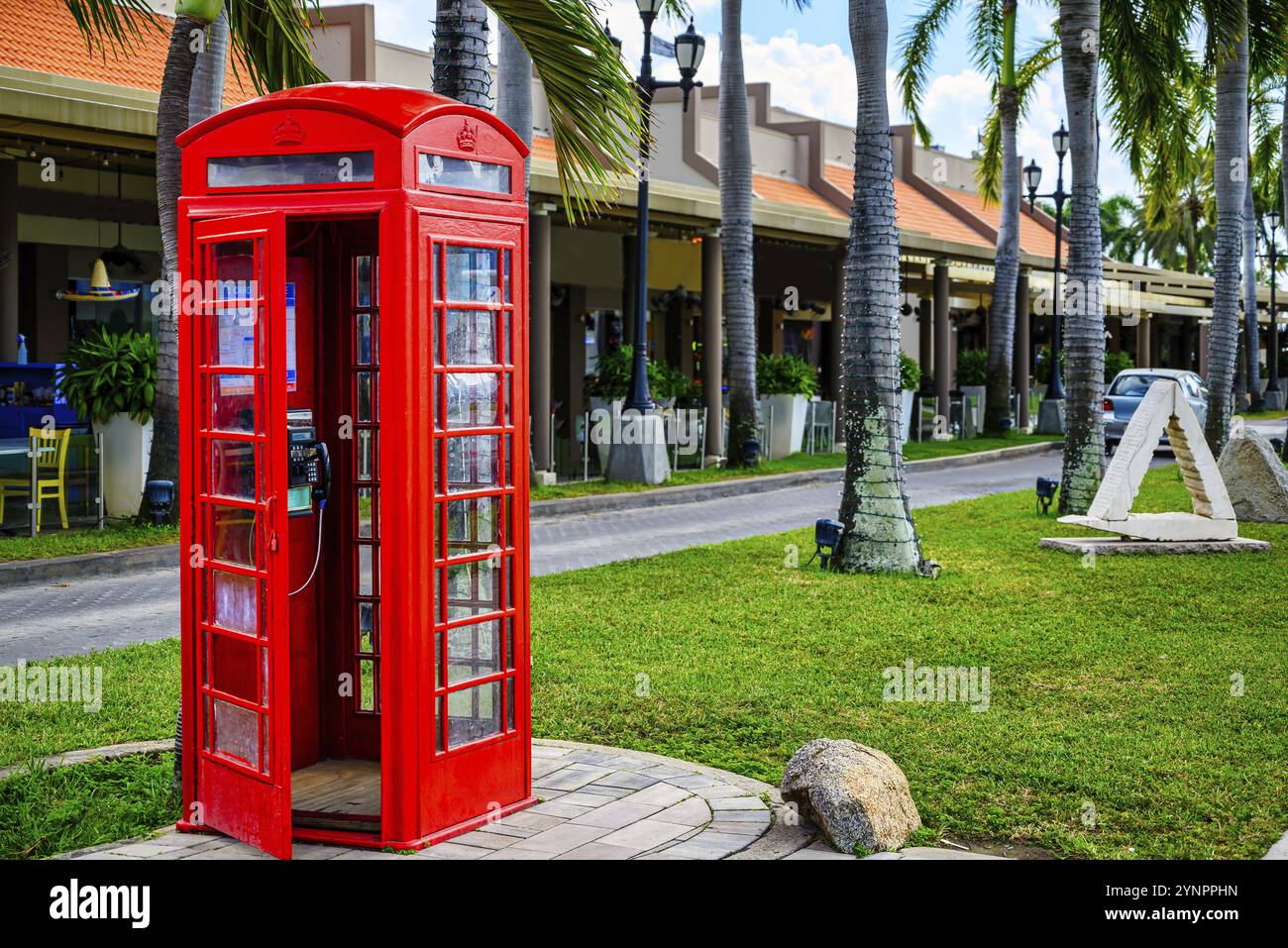 A red phone booth on Aruba in the Caribbean Stock Photo - Alamy
