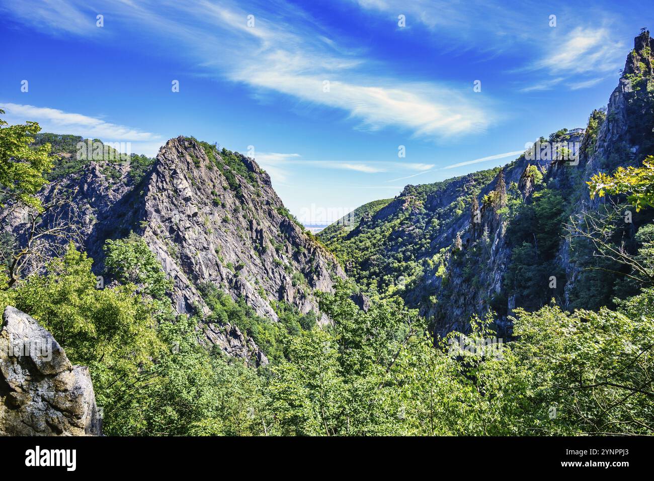A view from the rocks in the Bode valley in the Harz mountains with a ...