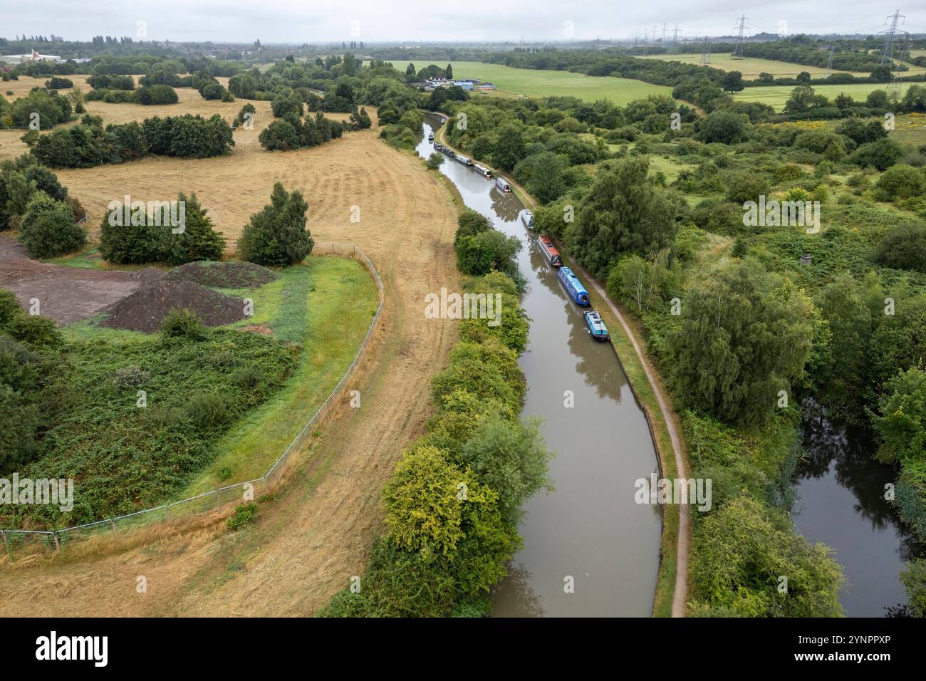 Aerial view of the Coventry Canal close to Hawkesbury Junction ...