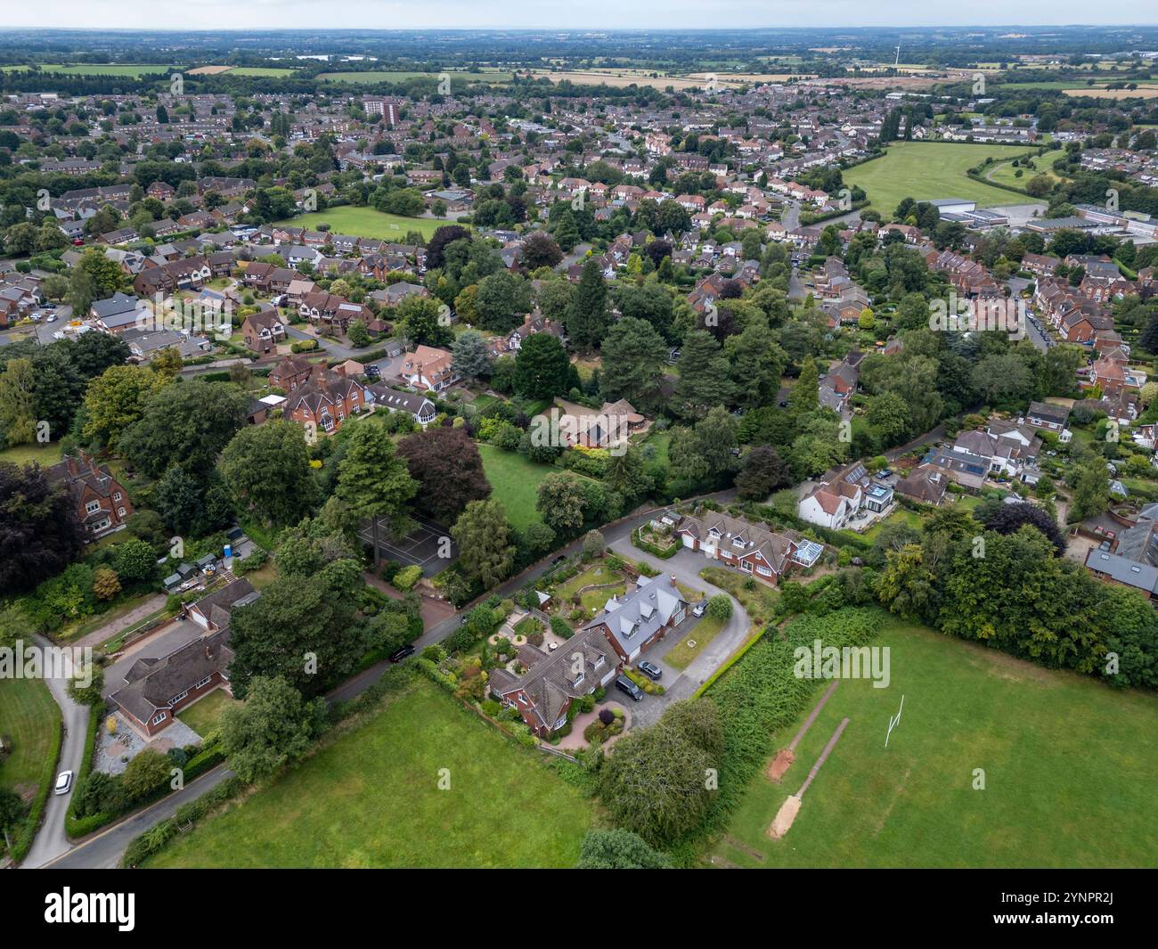 Aerial view a residential part of Lichfield, Staffordshire, UK. View ...