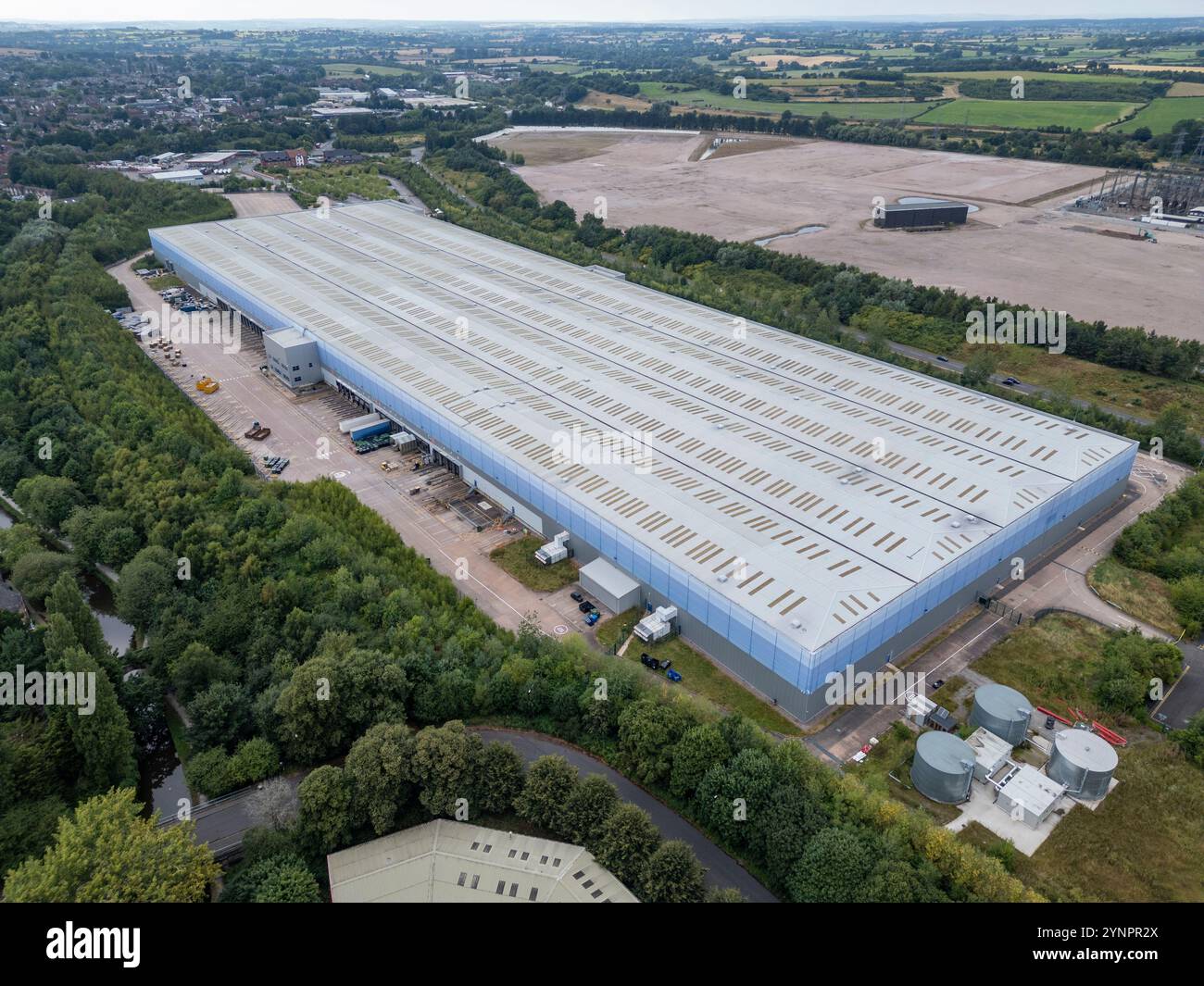Aerial view of the Amazon BHX1 Fulfilment Center (Centre), Rugeley, UK ...