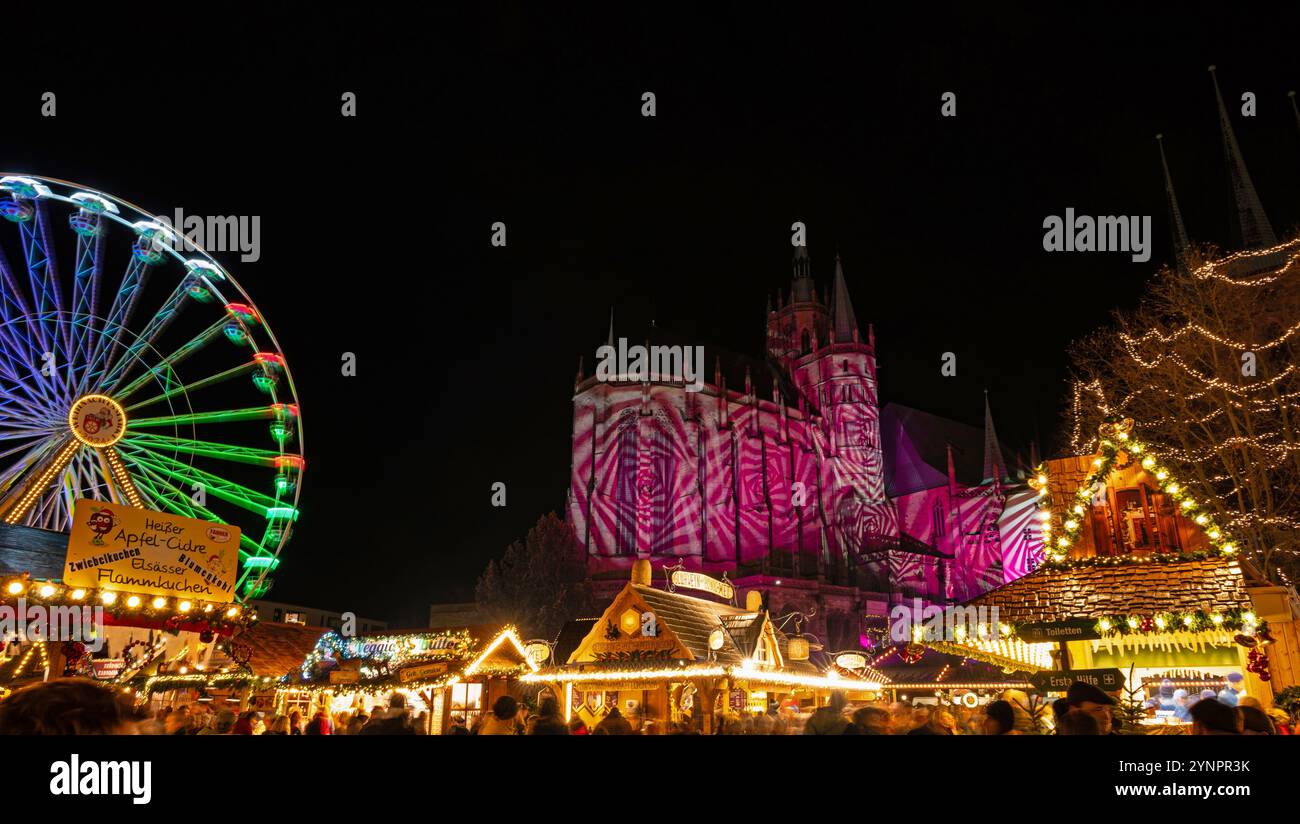 christmas market at the cathedral square in Erfurt with light show at ...