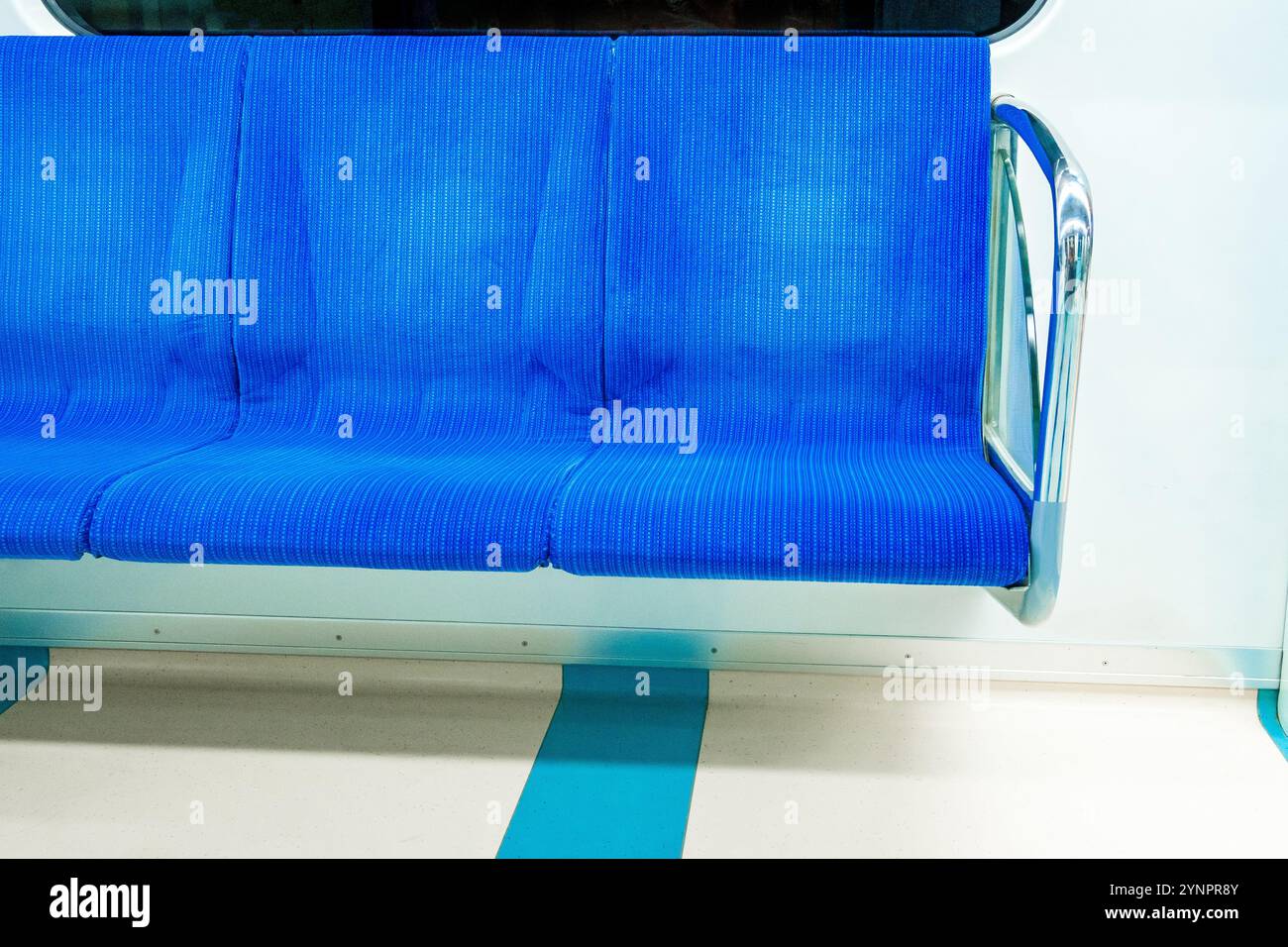 passenger blue chairs in the subway car Stock Photo - Alamy