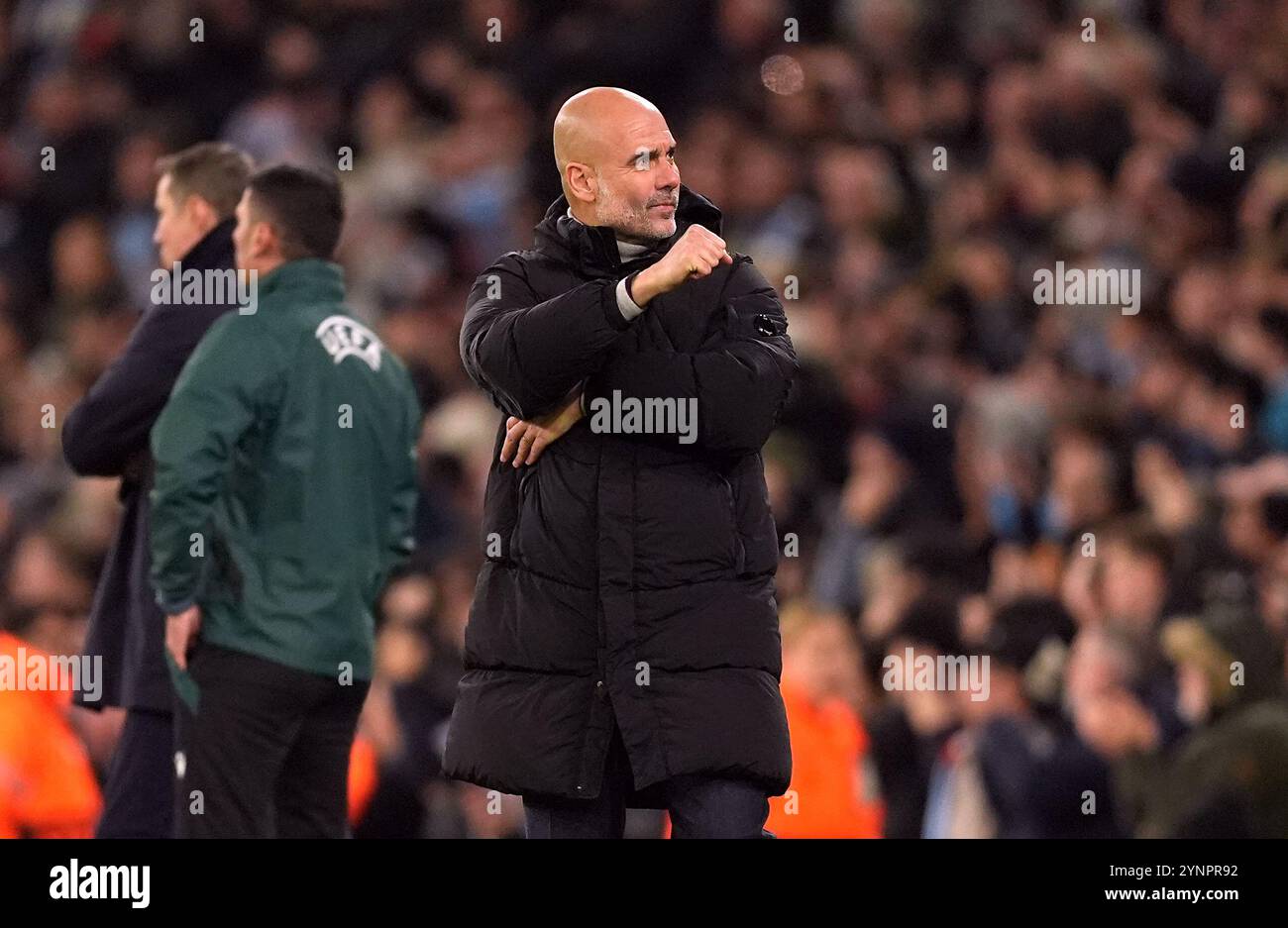 Manchester City manager Pep Guardiola celebrates their first goal ...