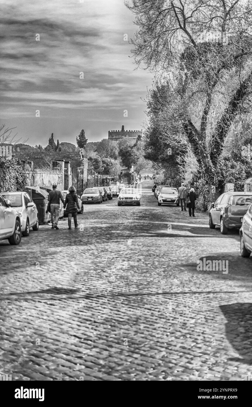 Walking in Via Appia Antica aka Ancient Appian Way, historic road in ...