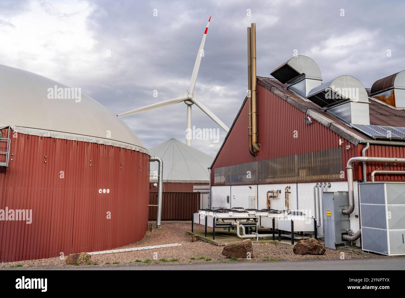 Biogas plant produces gas from various biomass, electricity is ...