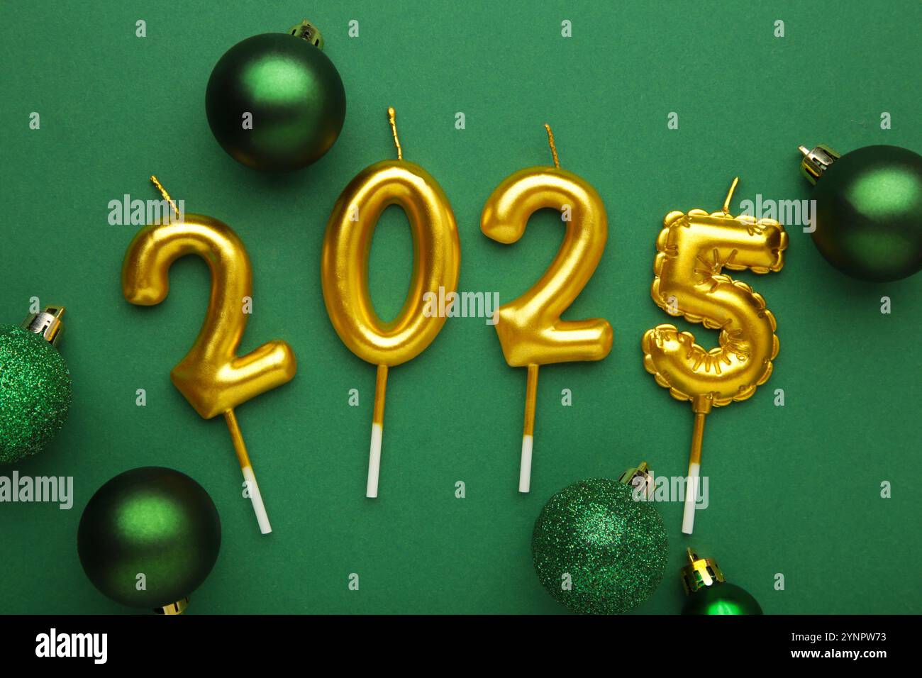 Merry Christmas and Happy New Year 2025. Golden candles numbers 2025 ...