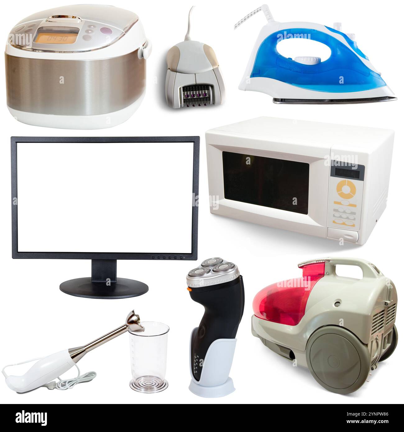 Assortment of household appliances isolated on white background Stock ...