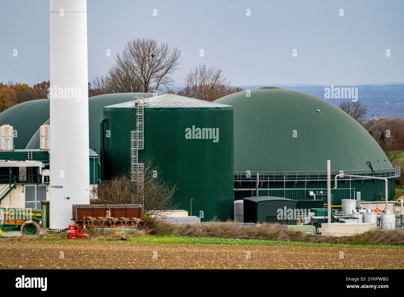 Biogas plant, with hot water storage tank, the gas is produced from ...