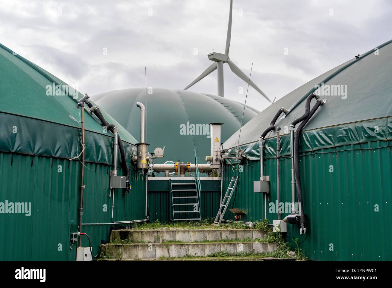Biogas plant, the gas is produced from various biomass, including waste ...