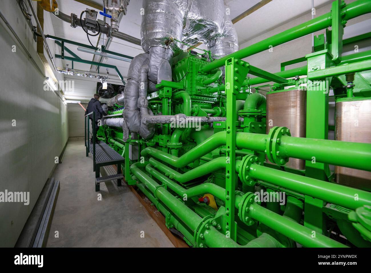 Biogas plant, gas-powered engine for electricity production, generator ...