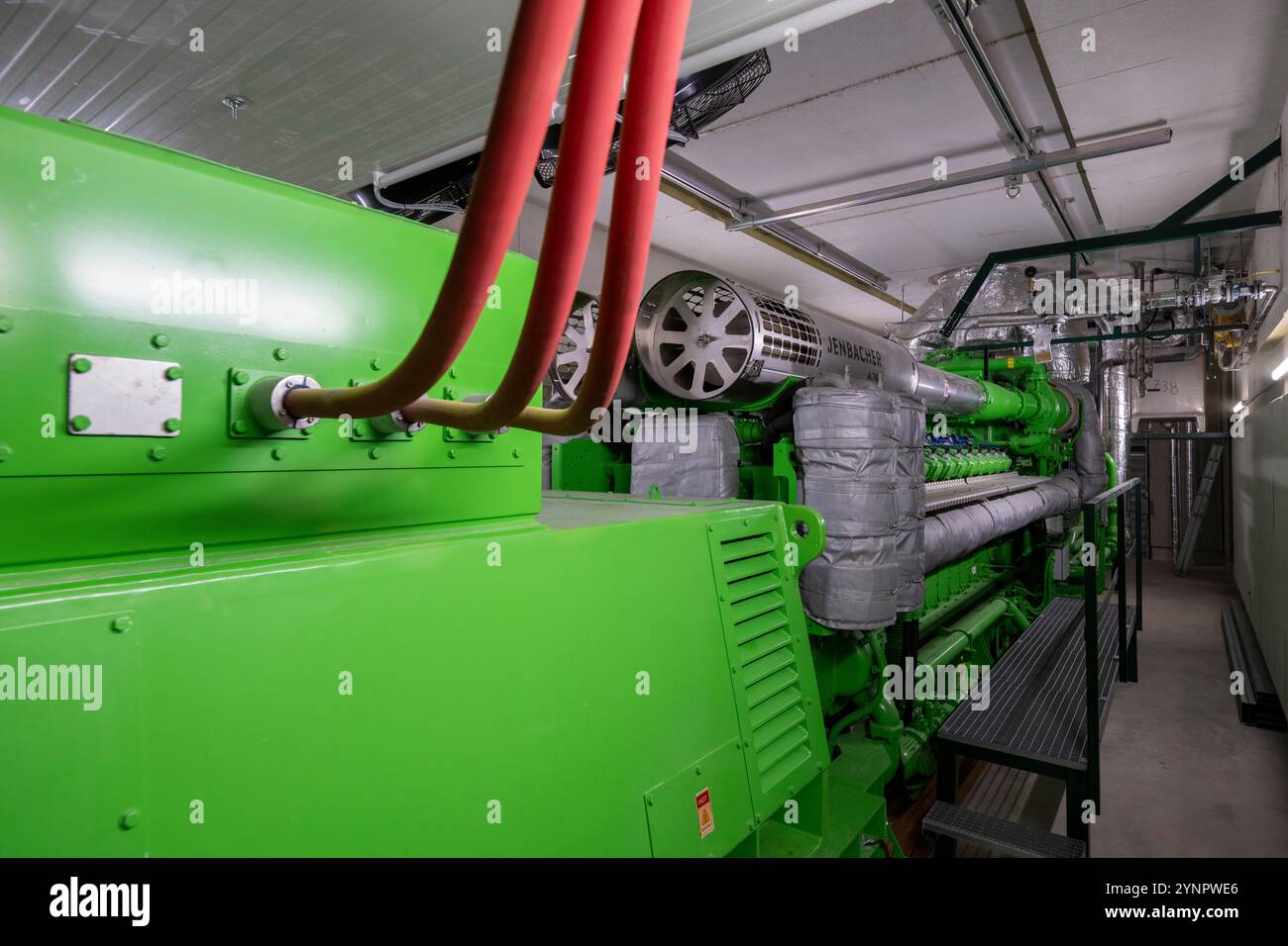 Biogas plant, gas-powered engine for electricity production, generator ...