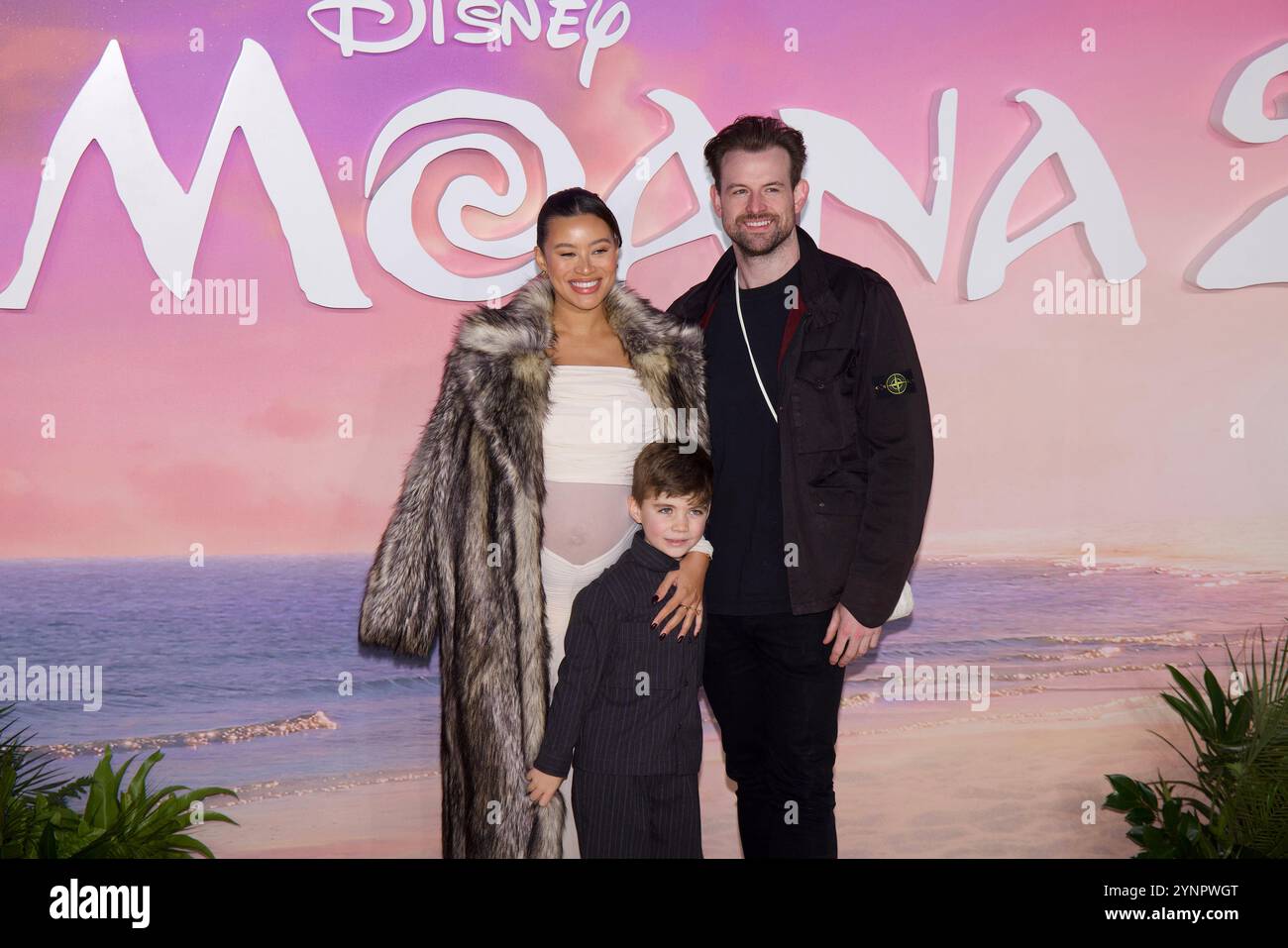 London, UK. Montana Brown (white outfit) at the Moana 2 film premiere ...