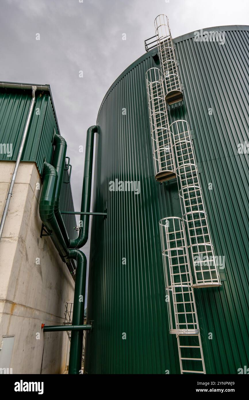 Biogas plant, with hot water storage tank, the gas is produced from ...