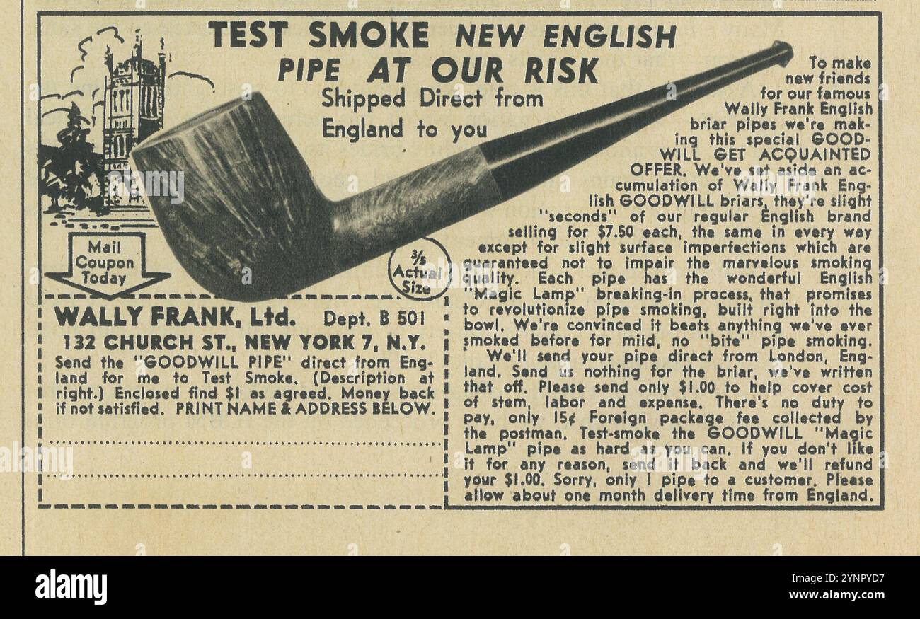 1956 Wally Frank English goodwill "Magic Lamp" Smoking Pipes Ad Stock ...