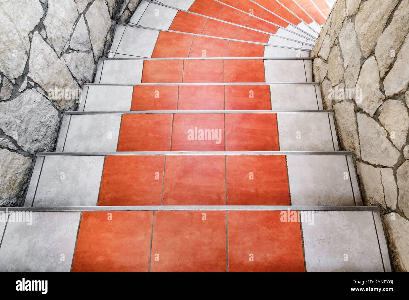 tiled staircase between stone walls, top view Stock Photo - Alamy