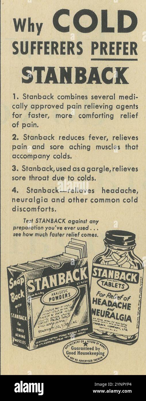 1956 Stanback quick relief of headache and neuralgia analgesic powders ...