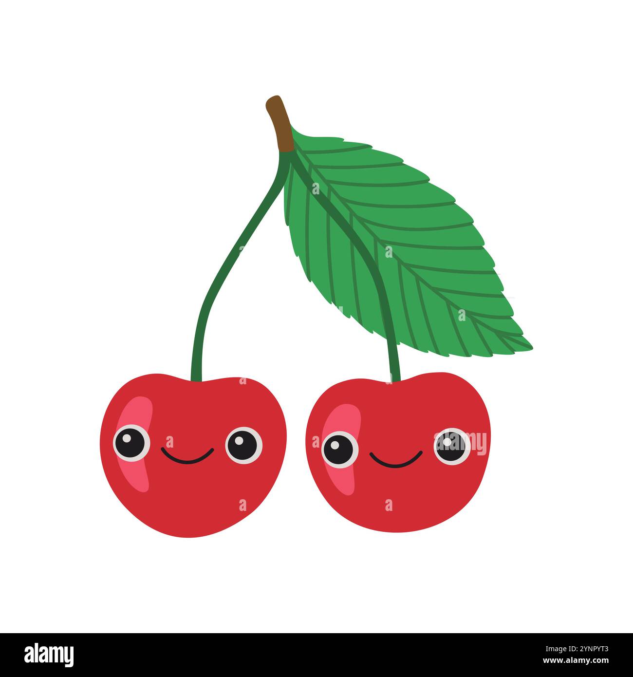 Two cartoon cute cherry with faces together. Color vector illustration ...
