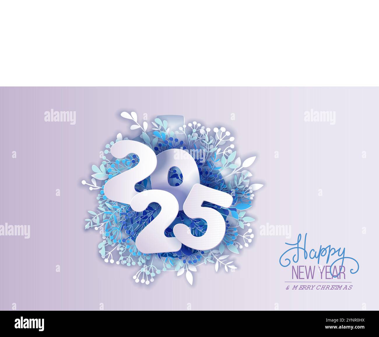 New year 2025 card. Numbers 2025 around winter plants blue color. Paper ...