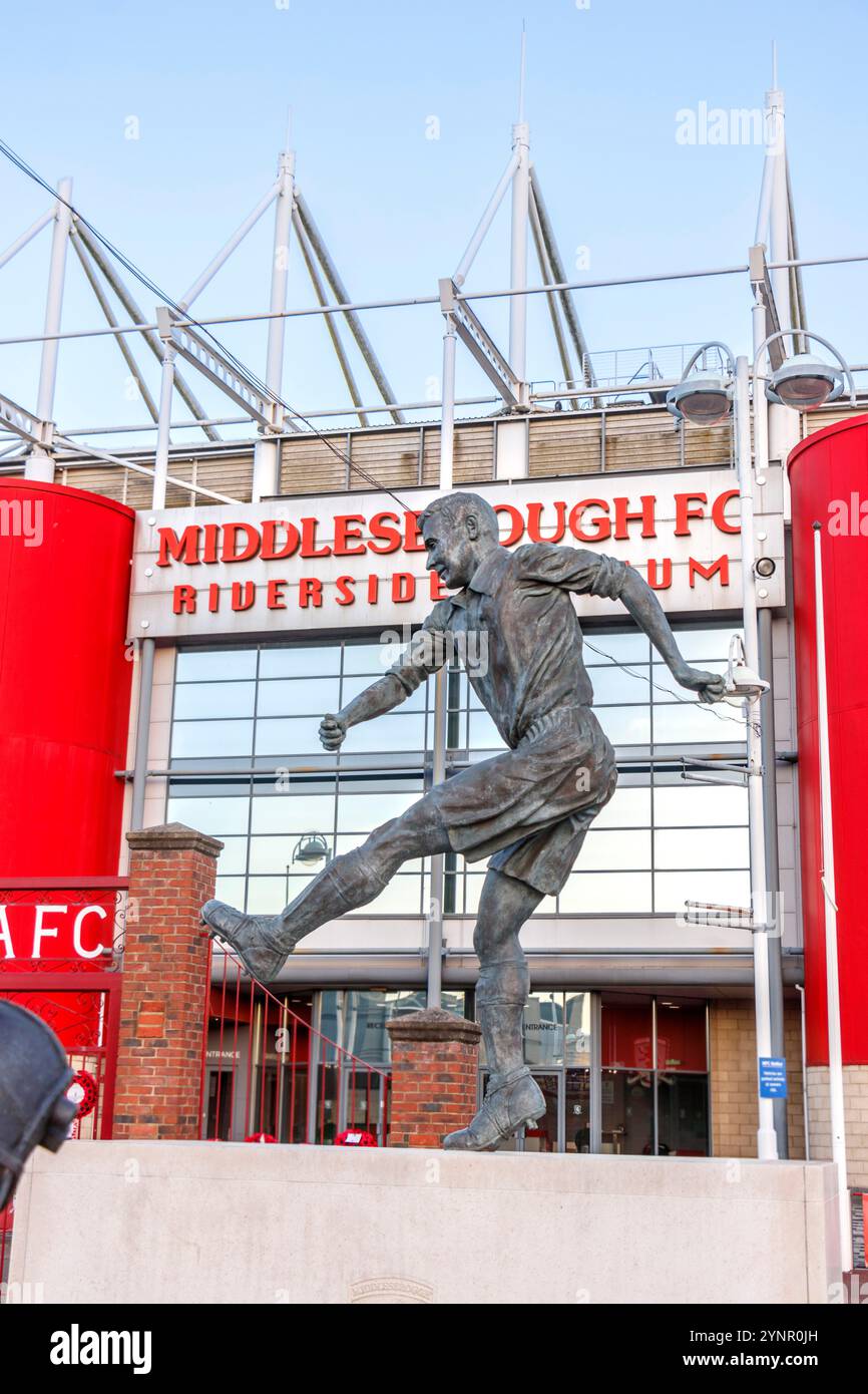 bronze statue of inside forward footballer Wilf Mannion at Entrance of Middlesbrough FC "Boro ...