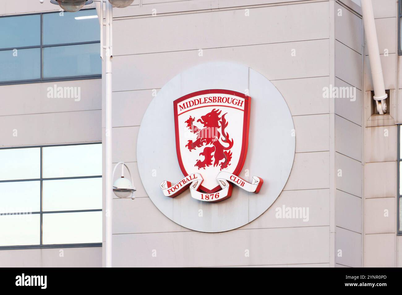 logo sign at Entrance of Middlesbrough FC Riverside Stadium teeside ...