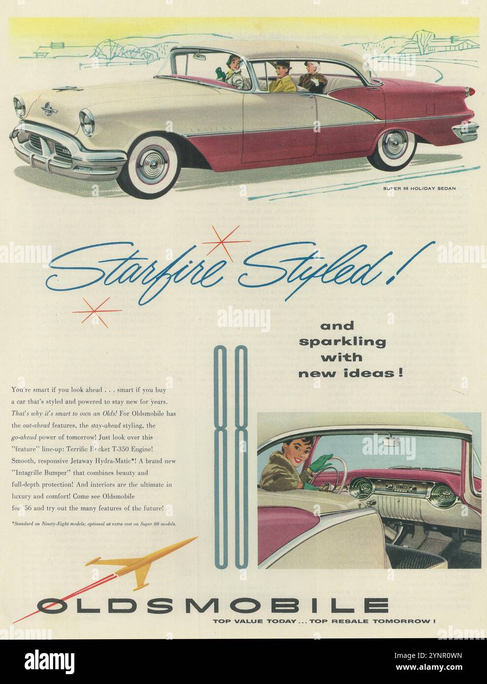 1956 Oldsmobile 98 Ad “Starfire Styled And Sparkling With New Ideas ...