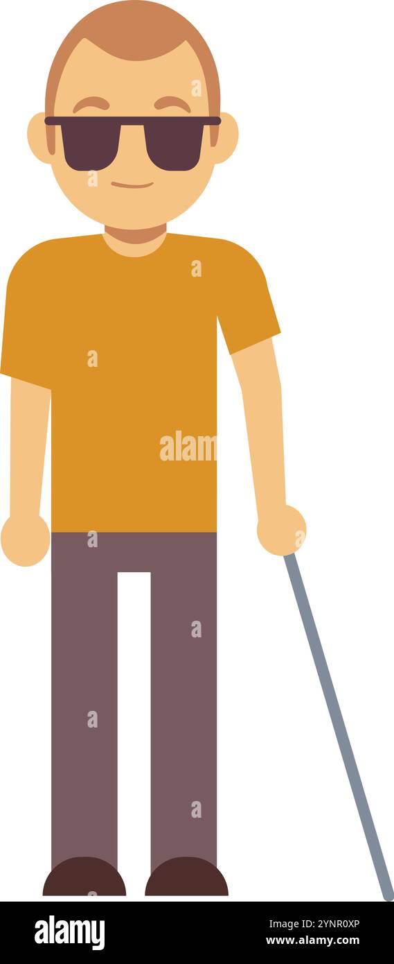 Blind man cartoon character. Guy with walking stick isolated on white ...