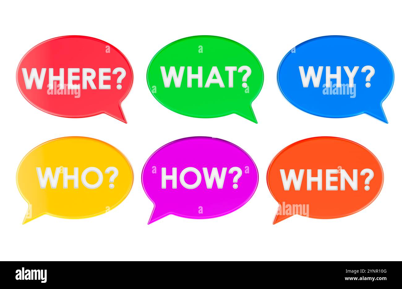 Set of colored speech bubbles with questions, 3D rendering isolated on ...